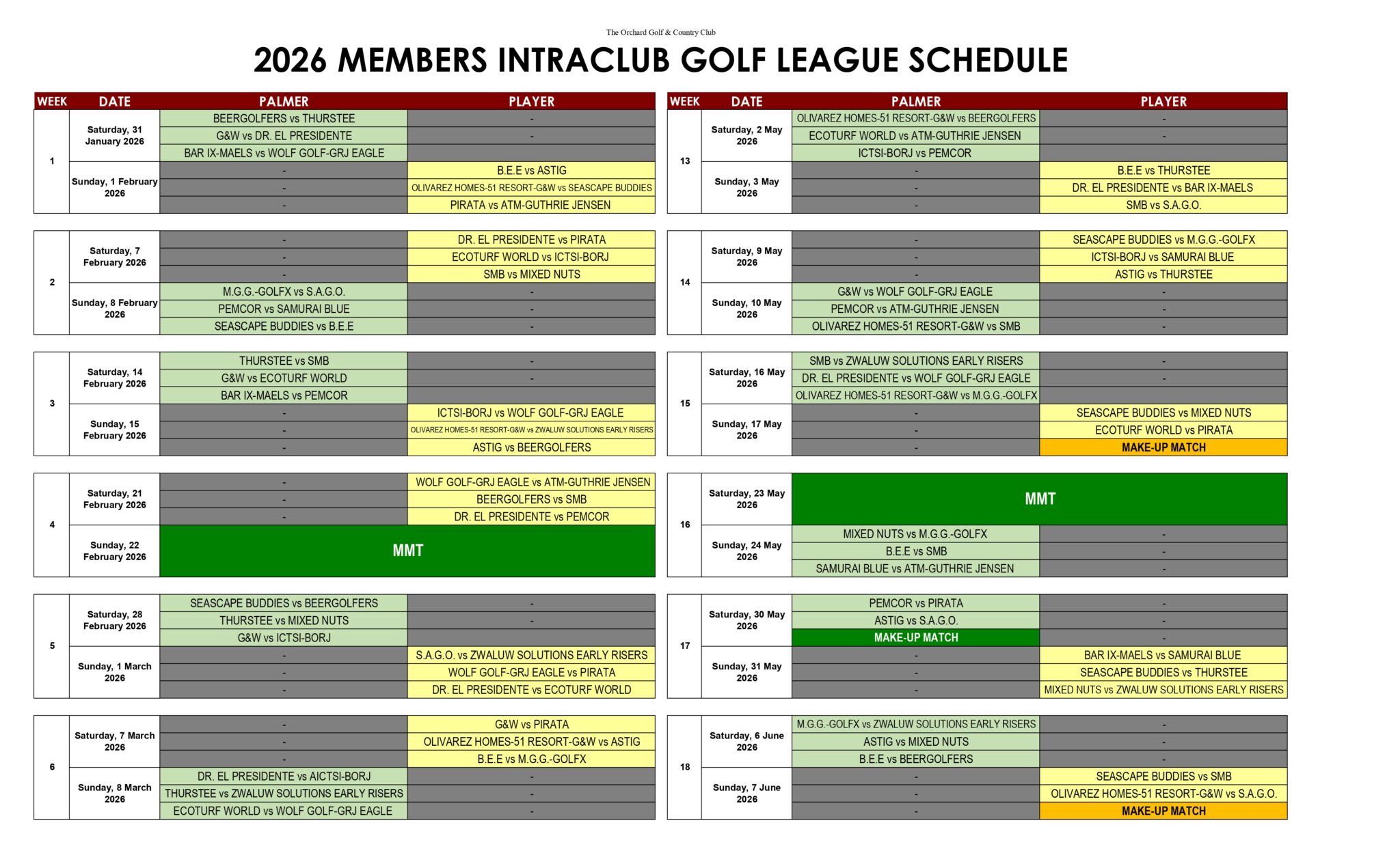 The Orchard Golf & Country Club - 2026 MEMBERS INTRACLUB GOLF LEAGUE ...